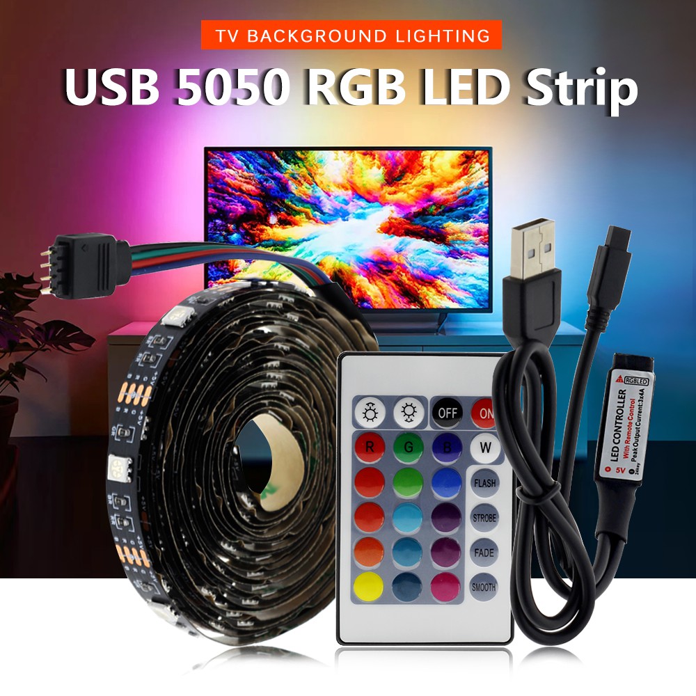 USB LED Strip 5050 RGB LED DC5V Flexible LED Light RGB Color Changeable LED Strip backlight with ...