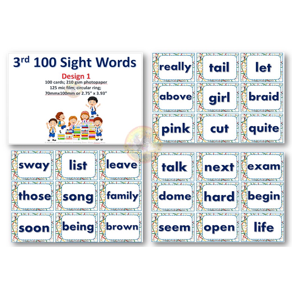 3rd 100 sight words | 101 cards | 70mm x100mm | Flash cards | Shopee ...