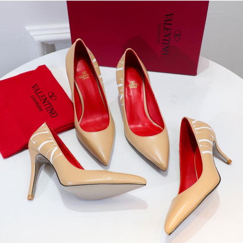 100% Original Valentino Beige Close Pointed Heels Sandals For Women ...