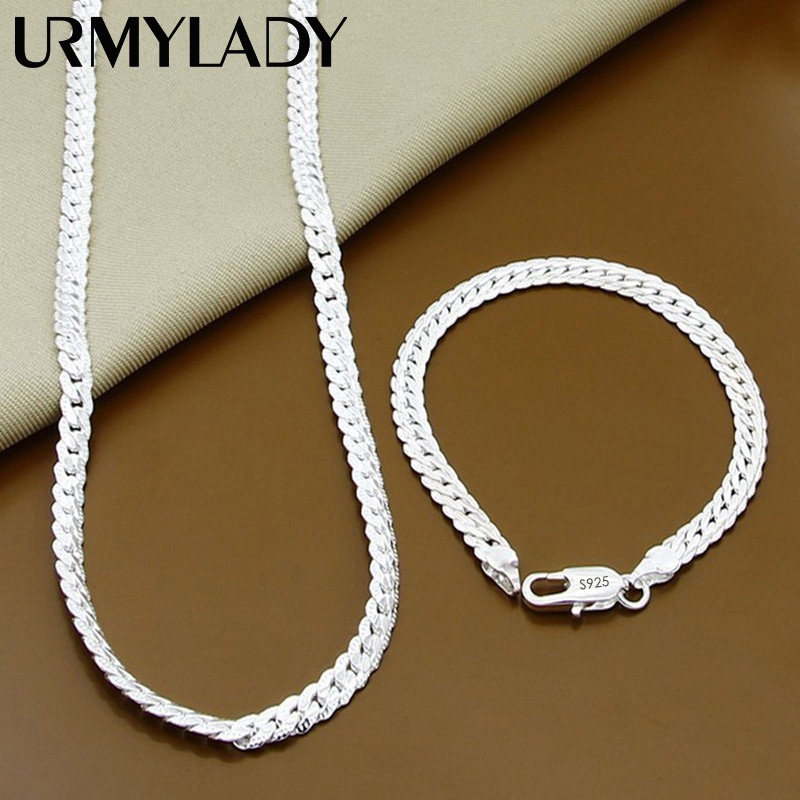 URMYLADY 925 Sterling Silver 2 Piece 6mm Full Sideways Chain Necklace ...