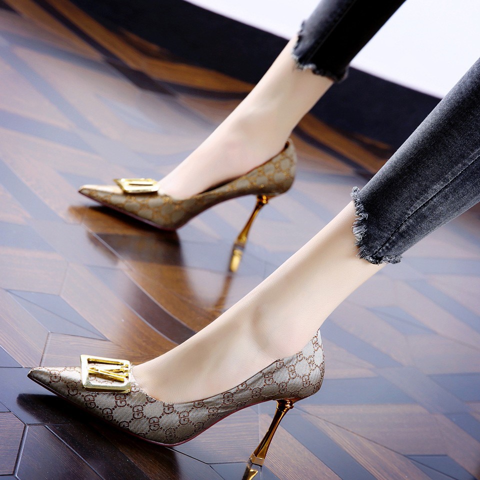 Women's Fashion High Heel Slip-on Metal Buckle Fashion Women's Stiletto ...