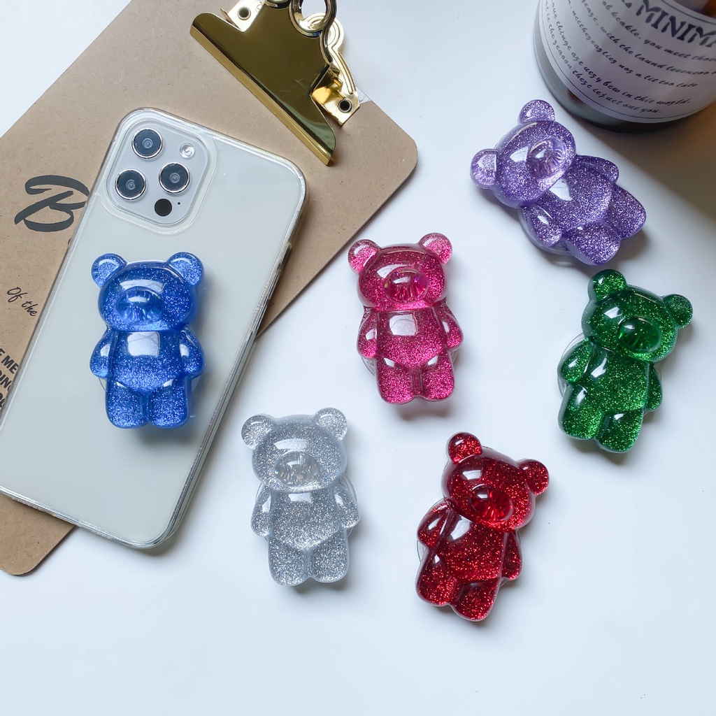 Twinkle Cute Bear Clear Color Bracket Plain Color Grip Griptok Phone ...
