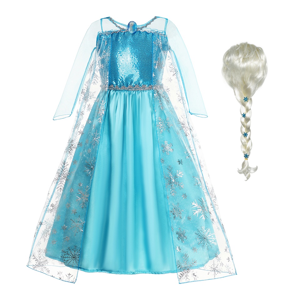 Girls Elsa Princess Dresses Carnival Party Gown Cloak Children Birthday Cosplay Costume Frozen ...