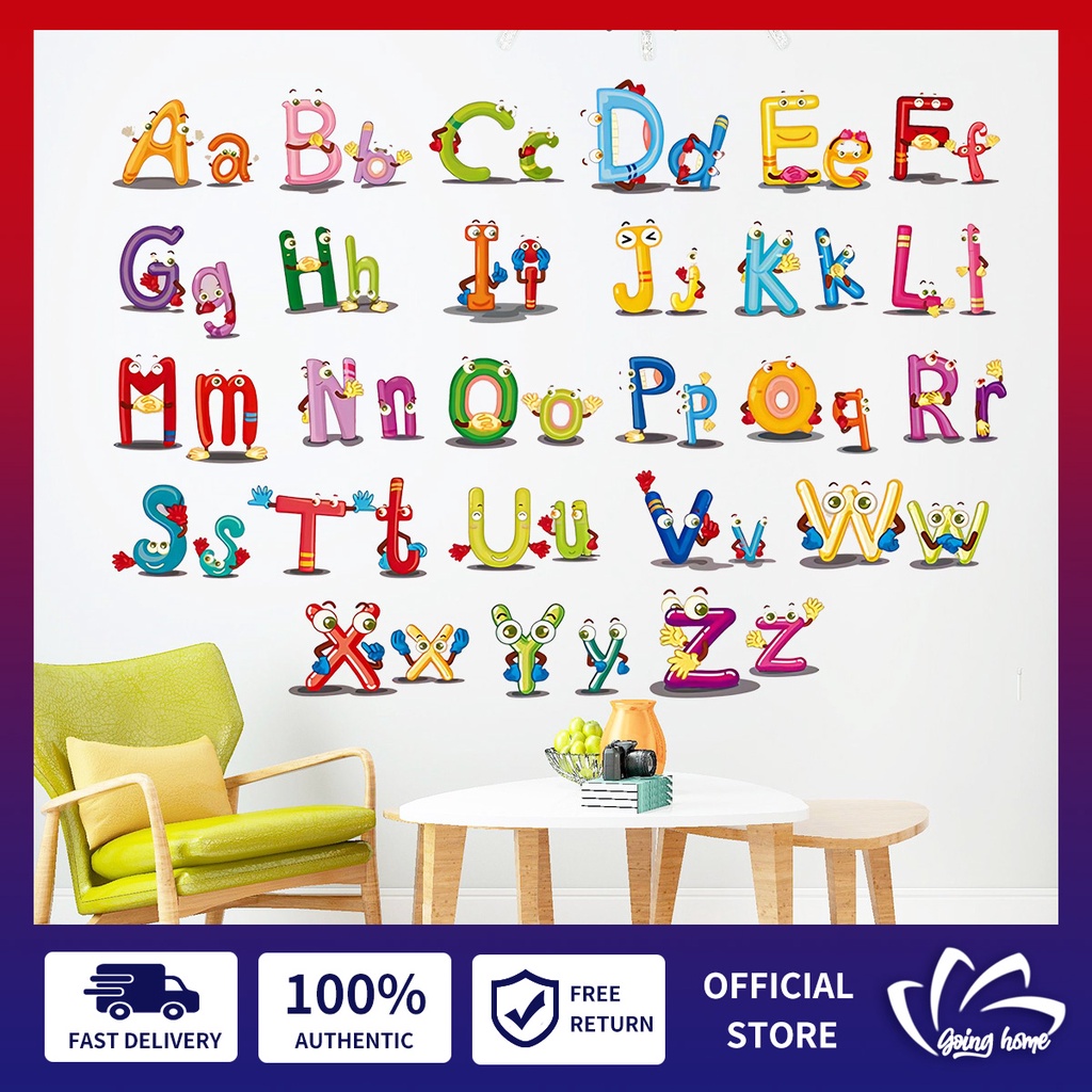 Watercolour Alphabet ABC Kids Wall Sticker Decor Removable Wallpaper ...
