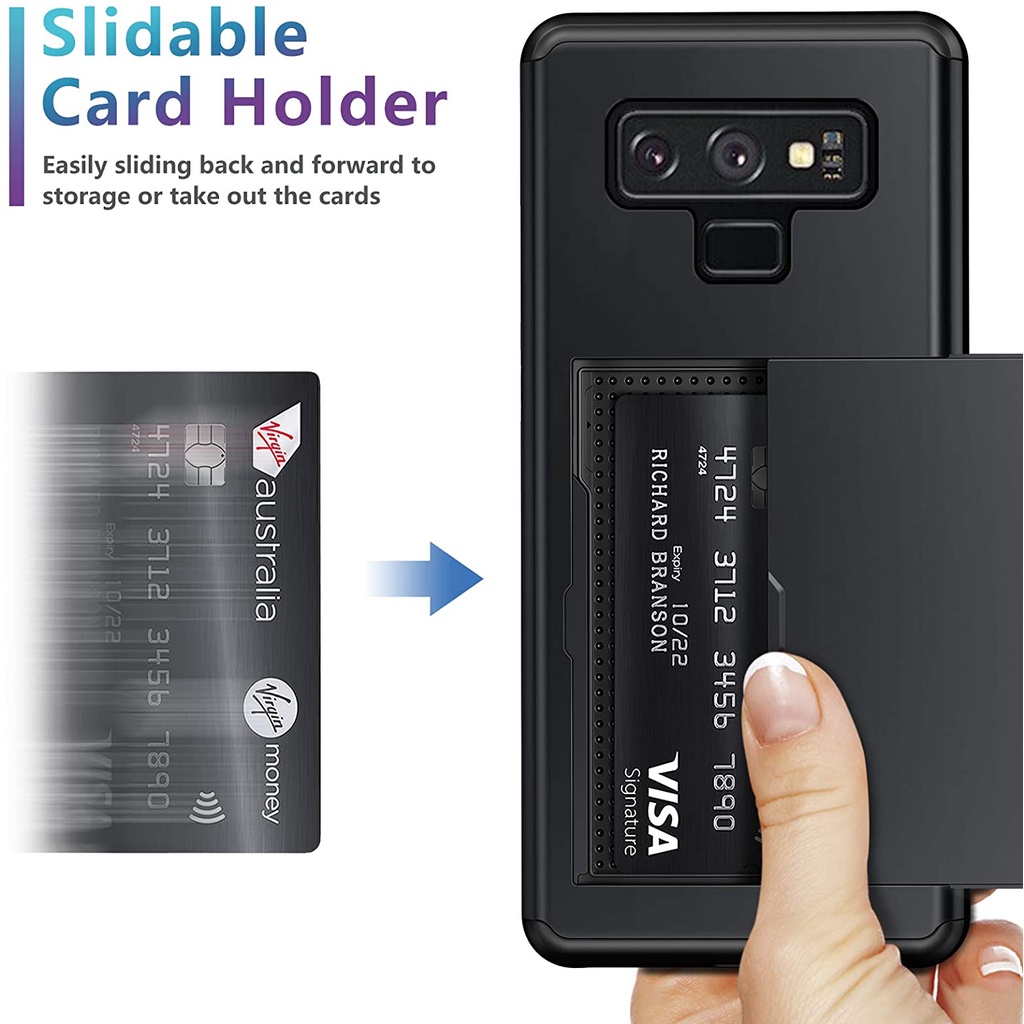 Wallet Credit Card Holder ID Slot Case Casing for Samsung Galaxy Note9 Note 9 Phone Back Cover ...