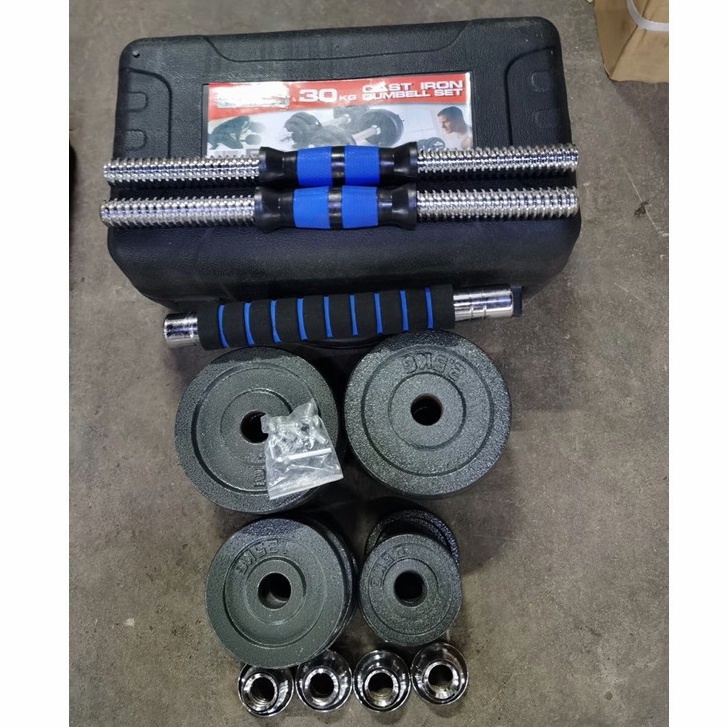 York Dumbbell Set Hammer/Cast Iron 30kg W/long bar Black Iron Dumbbell ...