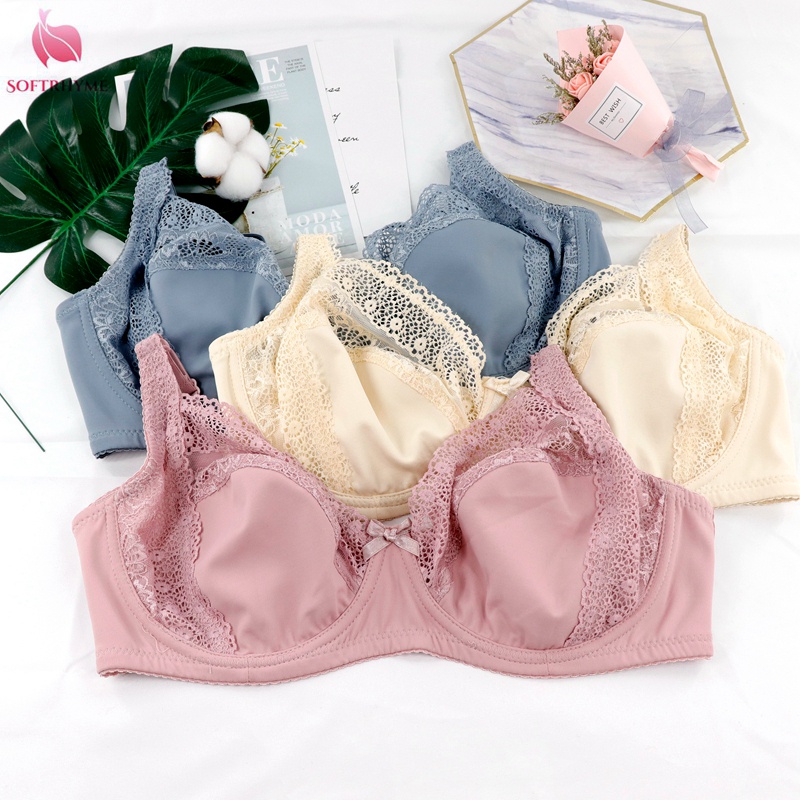 softrhyme Women Big Size Bra Hollow Out Lace Full Cup Lingerie Non ...