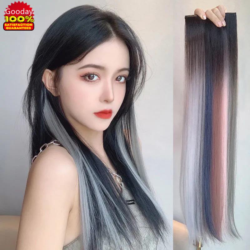 Straight Hair Gradient Female One Piece Color Wig Long Hair Highlight ...