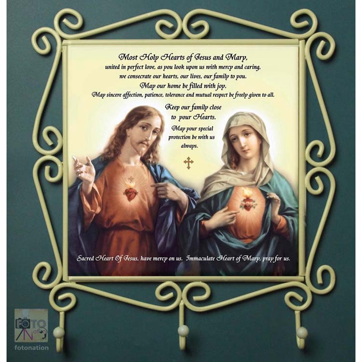 Wrought Iron 3 hook hanger frame with Sacred Heart of Jesus and ...