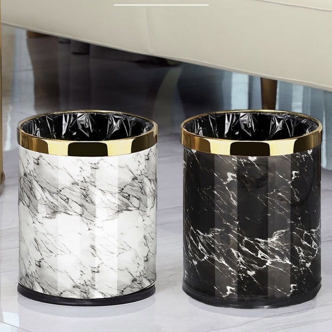 HH17-33 Marble Pattern Garbage Bin Gold Edge Plastic Model 10L B7-1 ...