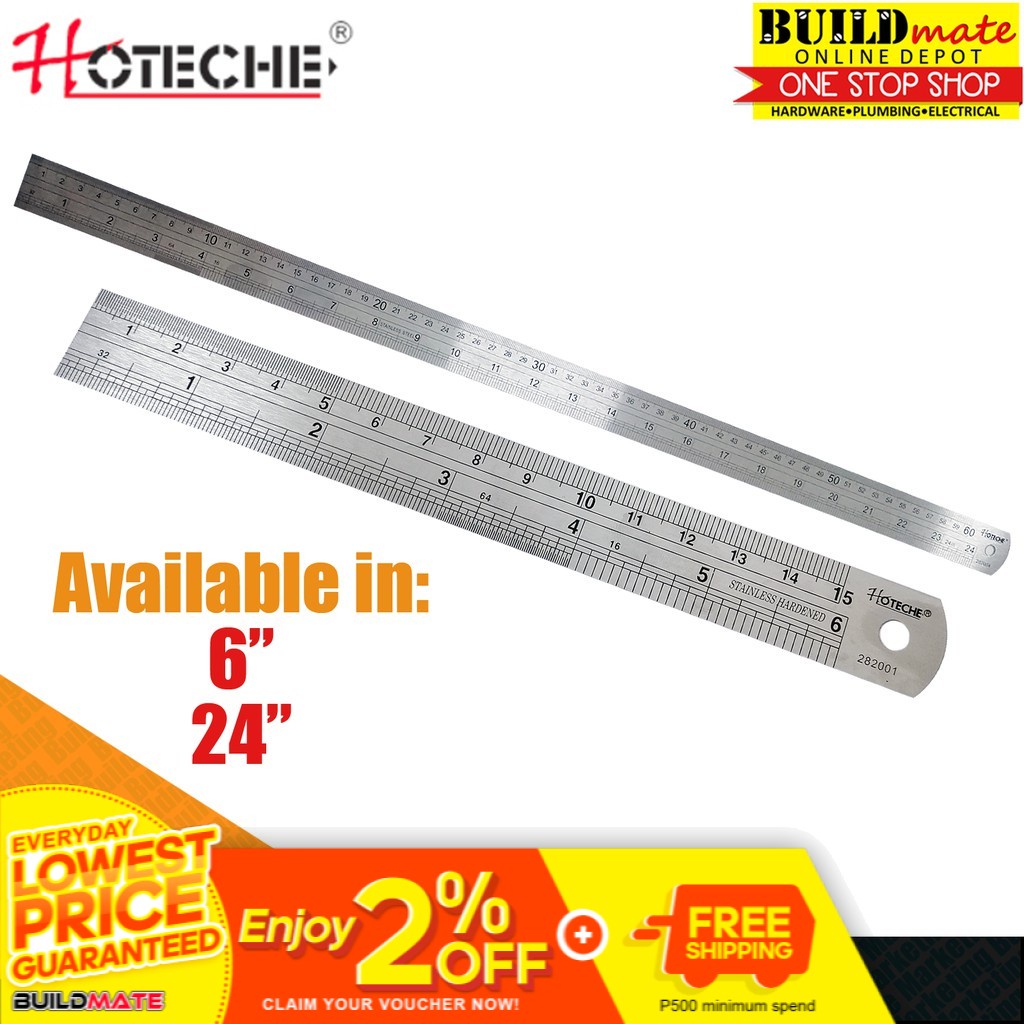 Hoteche Stainless Steel Ruler 6" /12" / 24" | Shopee Philippines