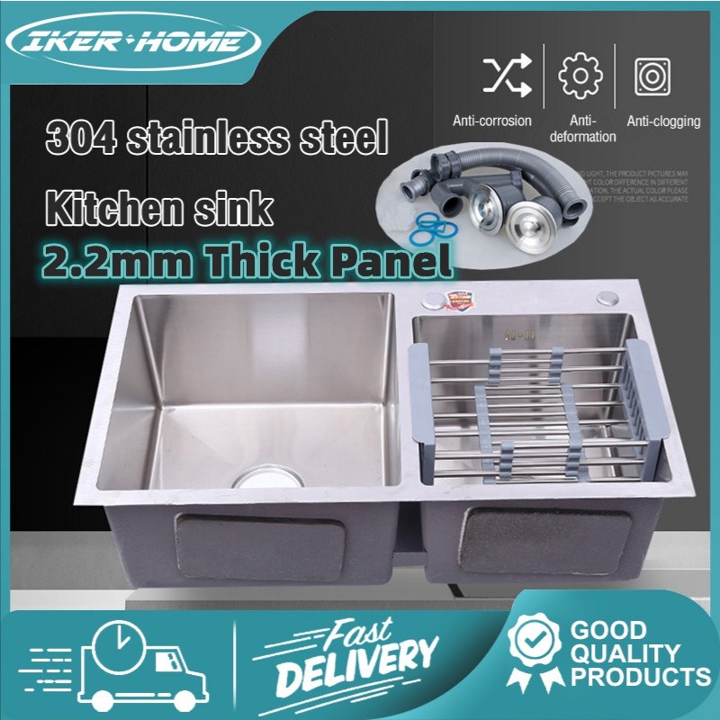 304 sink stainless steel Kitchen sink 80X45X20cm 2.2mm thick thickened ...