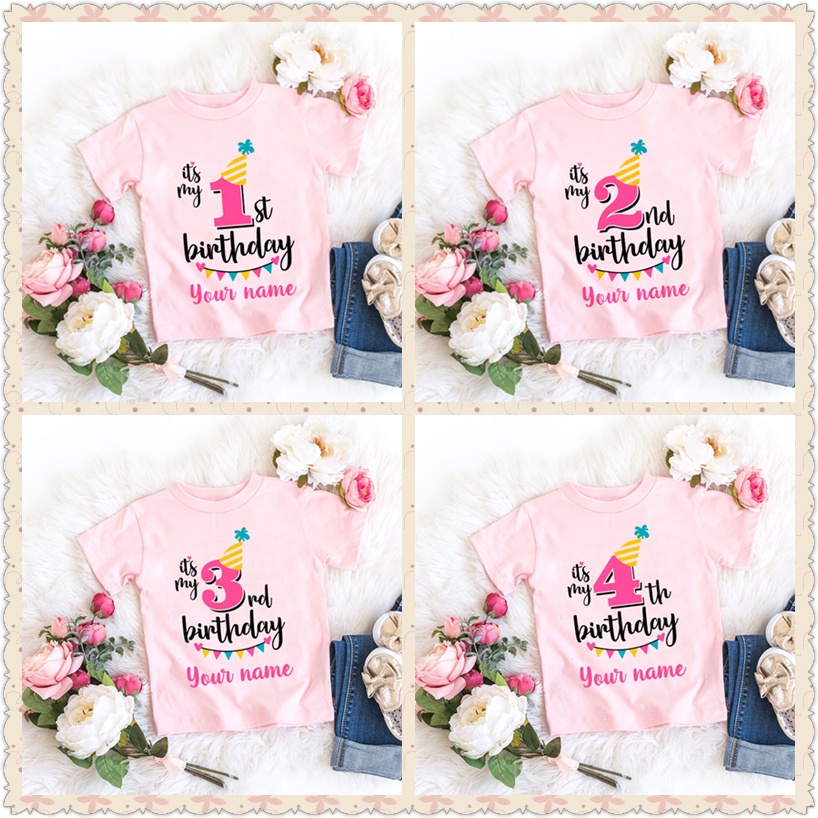 Personalised Girl Birthday Number T-Shirts with Name Kids Clothes ...