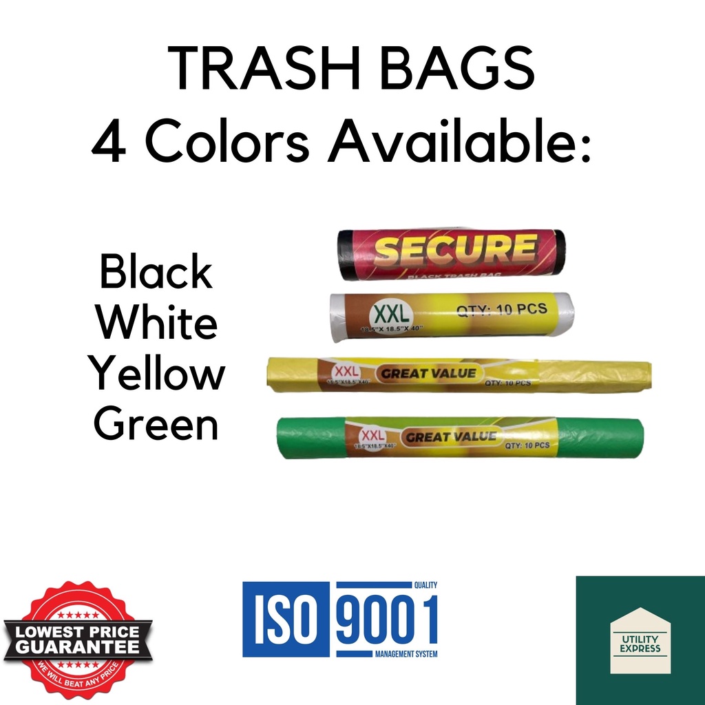 Trash Bag Secure Brand [ S to XXL Sizes ] Garbage Bag Black Yellow ...