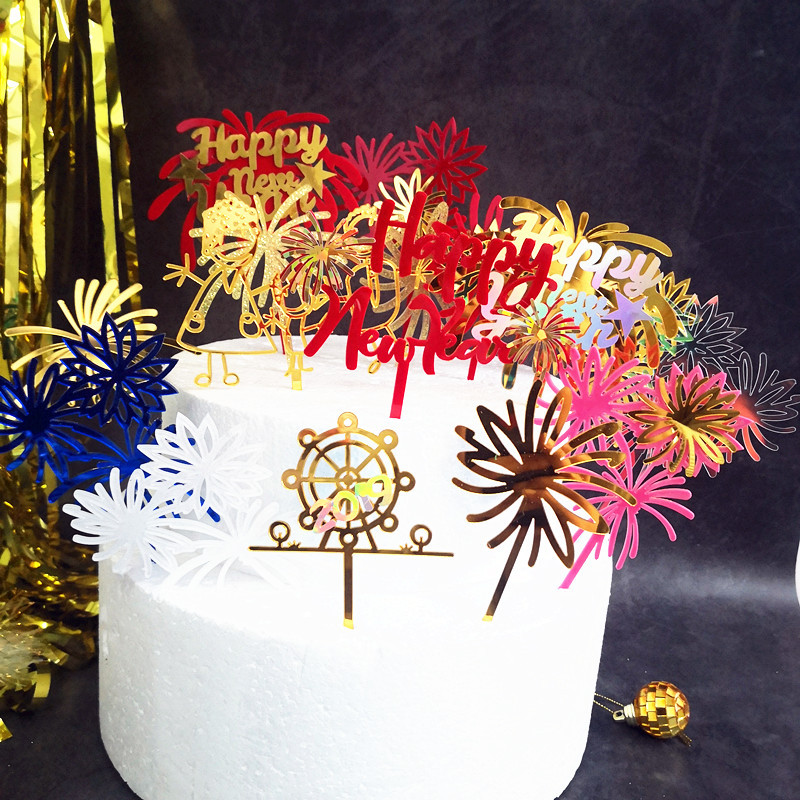 Fireworks Happy New Year Cake Topper Acrylic Cupcake Topper For ...
