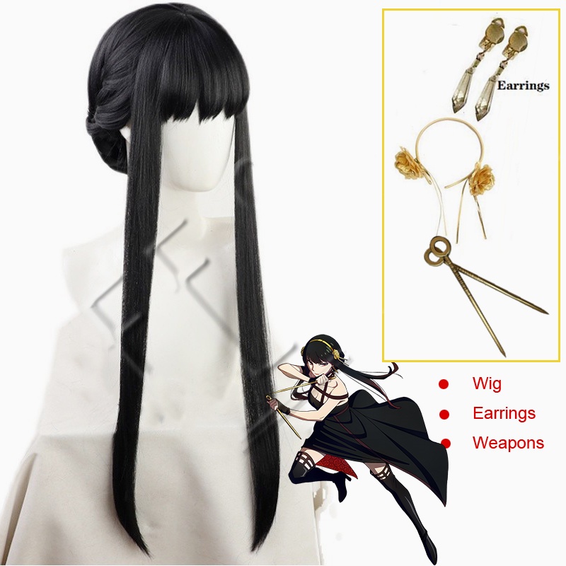 Spy X Family Yor Forger Cosplay Black Long Wig Hairpin Earrings Weapons ...