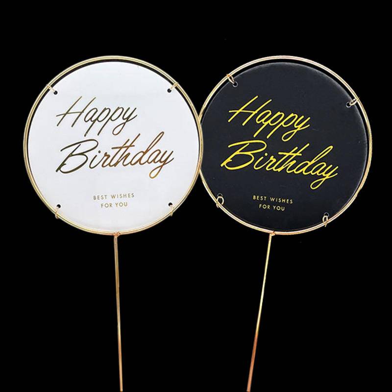 Wrought iron acrylic round cake decoration card Happy birthday baking ...
