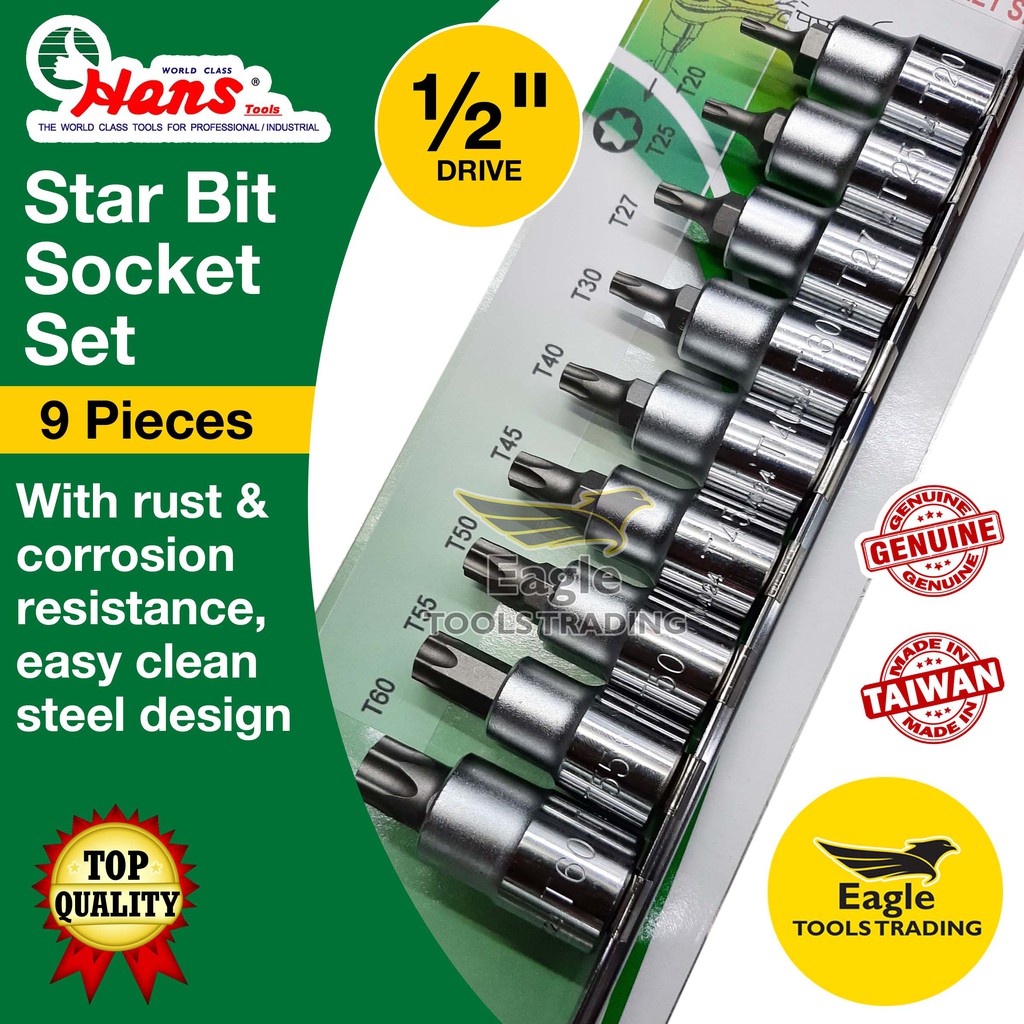 Hans 1/2 inches Star Bit Socket Set 46024-9C Torx Bit Socket | external ... Hans 1/2 inches Star Bit Socket Set 46024-9C Torx Bit Socket | external ...