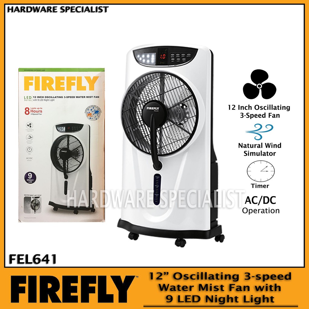 Firefly 12” Oscillating 3-speed Water Mist Fan with 9 LED Night Light ...