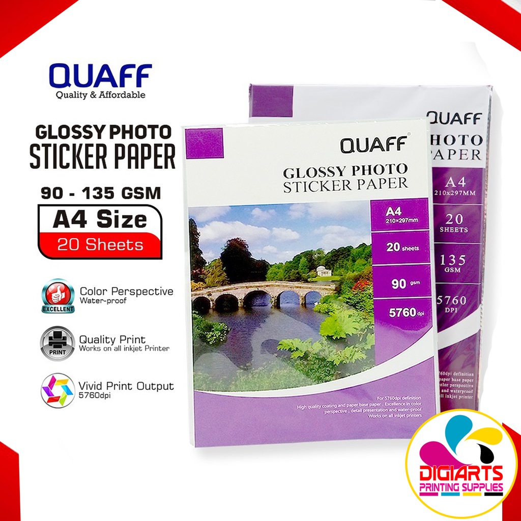 QUAFF PHOTO STICKER A4 SIZE /GLOSSY 90 GSM & 135 GSM 50 sheets/pack ...