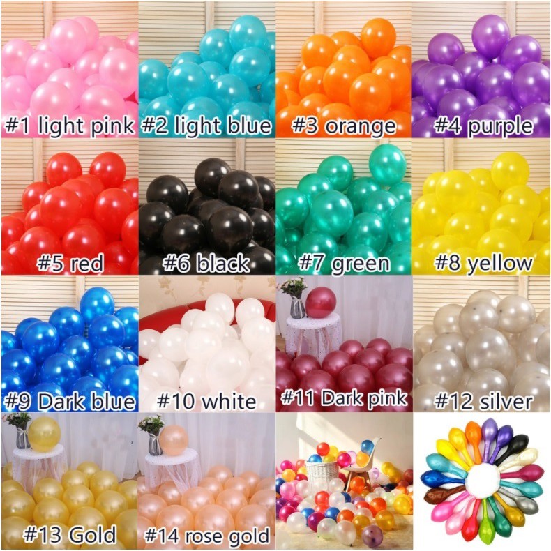 10 PCS /10 and 12 Inches metallic glossy Plain/ Long Balloons/Birthday ...