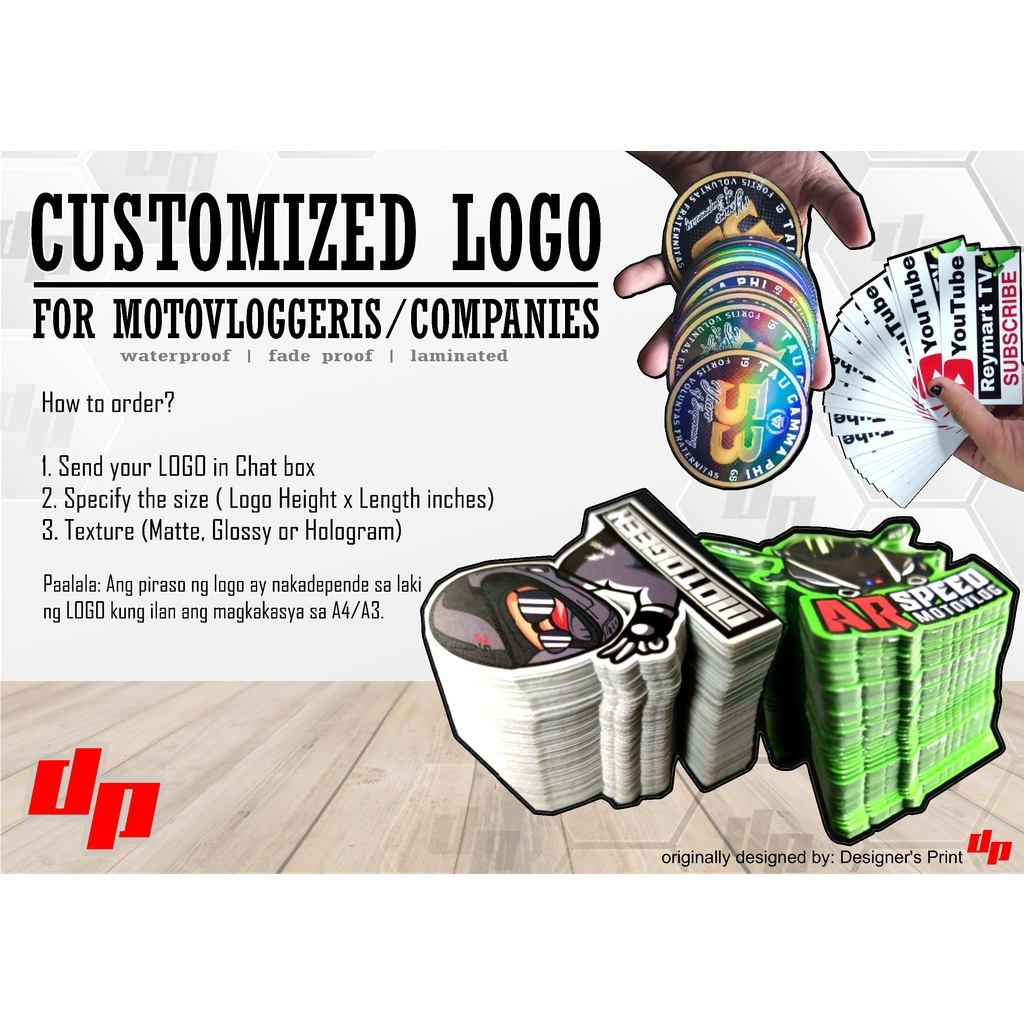 Customized Logo for Motovloggers - A4 size, Laminated Sticker, Water ...