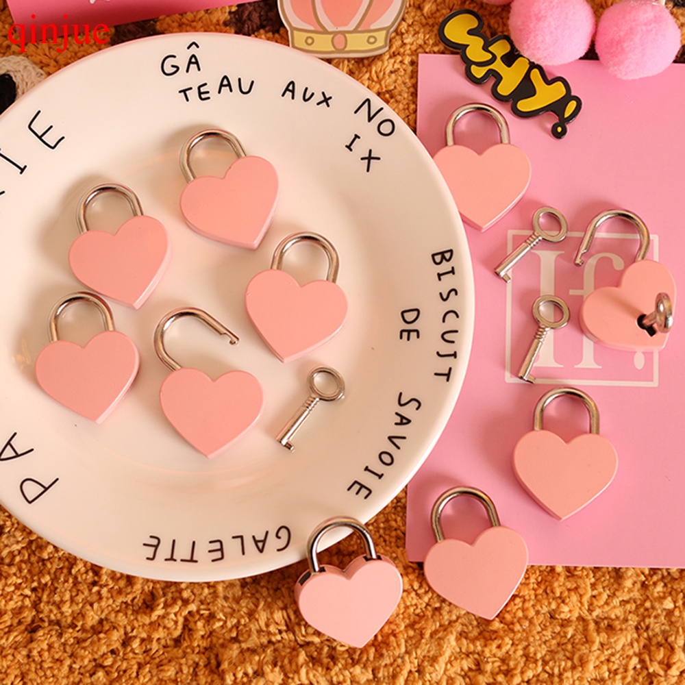 QINJUE Antique Style Heart Shape Padlock Vintage Lock Pink Romantic ...