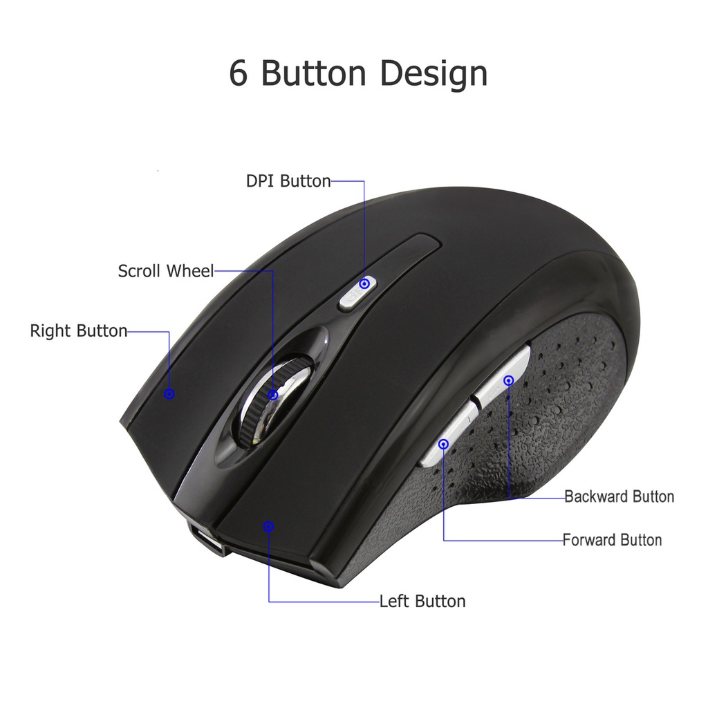 2.4G Ergonomic Wireless Mouse 6 Button Design Mice For Laptop/Notebook ...