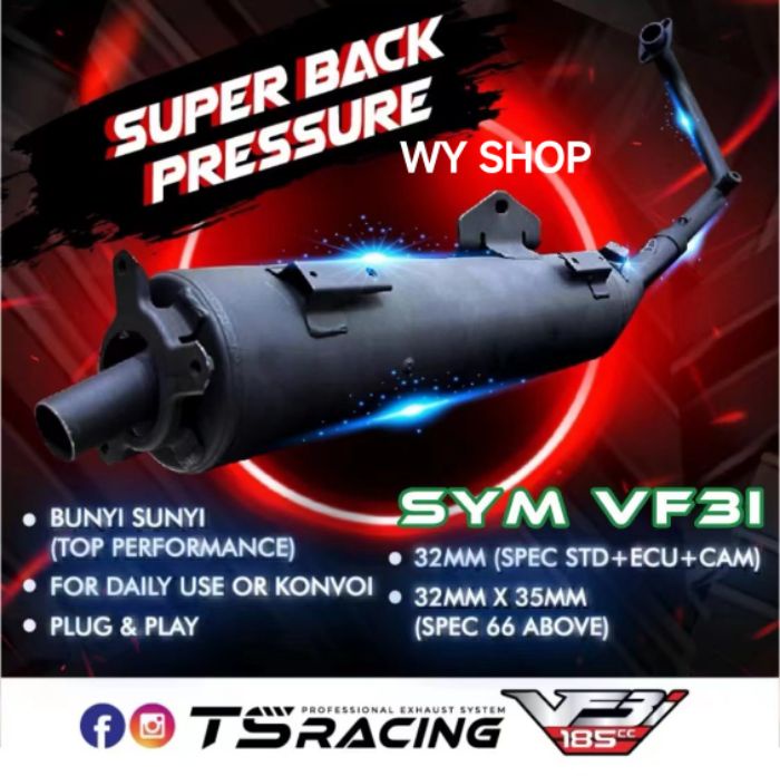 Y15ZR AND SYM VF3I 185 TS RACING SUPER BACK PRESSURE PIPE STD TIPU FOR ...
