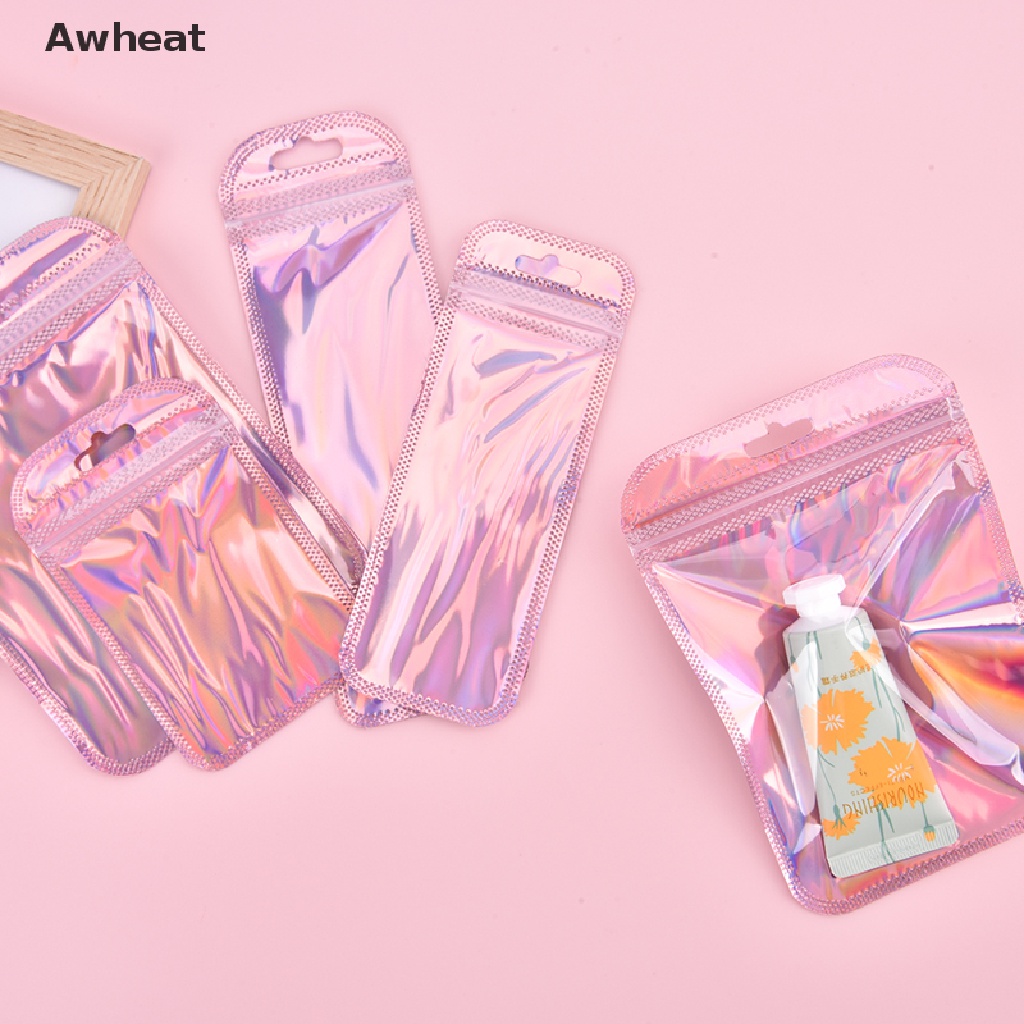 Awheat 50pcs 4 Styles Laser Packaging Bag Flat Cosmetic Bag Holographic ...