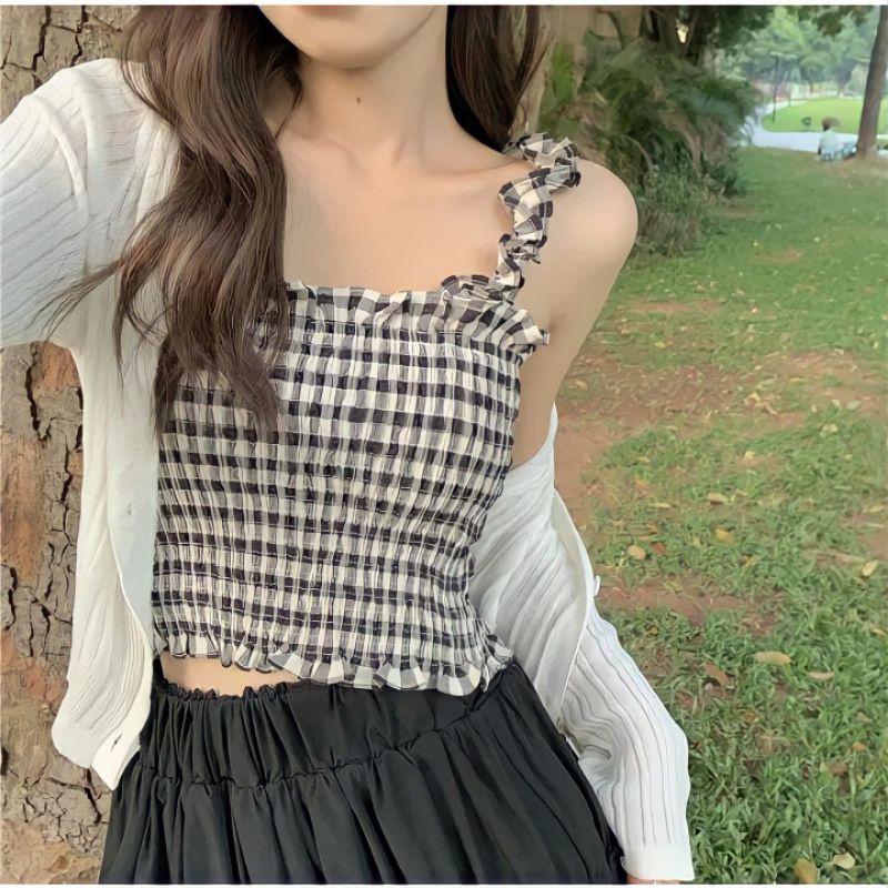 Jumbo strap wrinkled tank top S-XXL women'S wrinkled tank top wrinkled ...