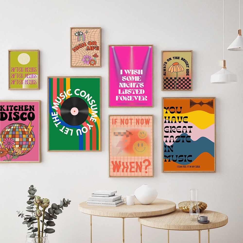 Boho Color Music Poster Retro Rock Wall Art Picture Trippy Inspired ...
