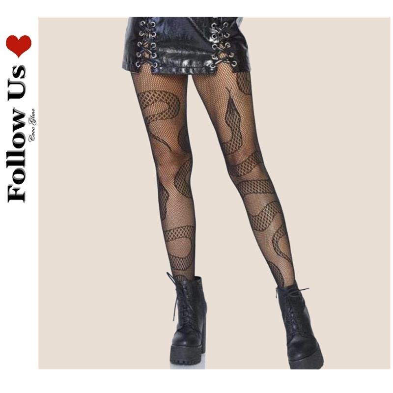 Gothic Snake Pattern Fishnet Stockings Women Harajuku Black Lace ...