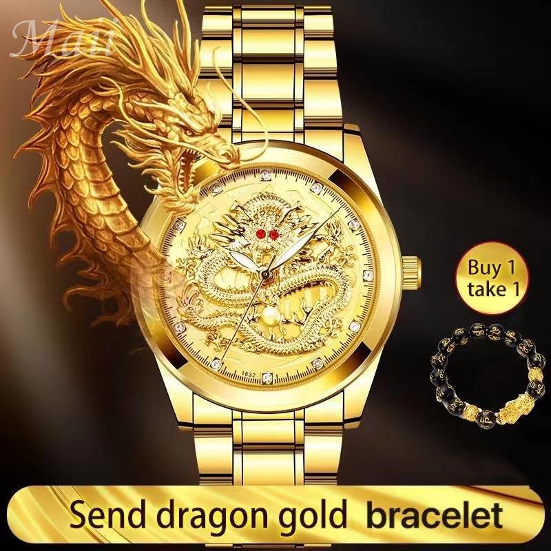 Luxury Dragon Gold Men Original Waterproof 30M Dial Quartz Watch ...