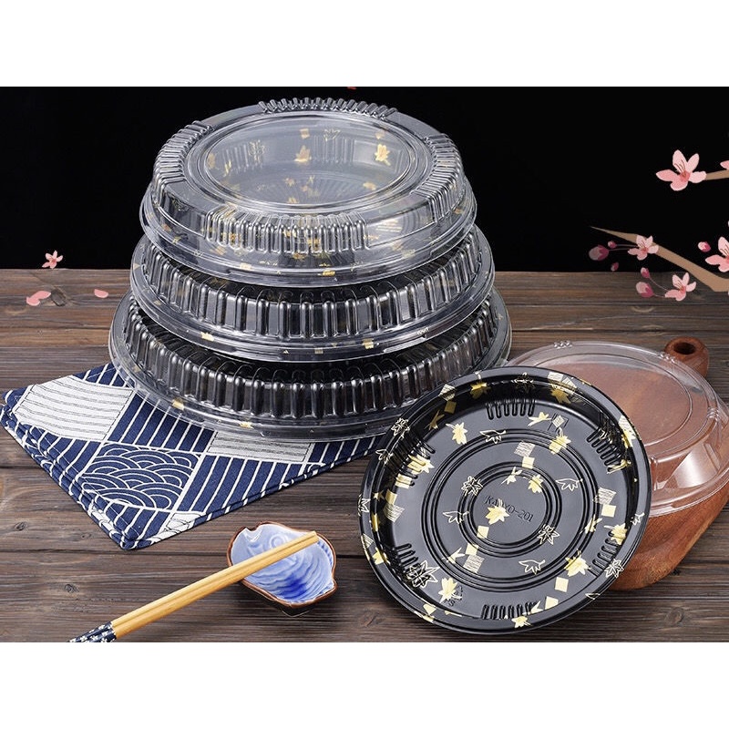 [10pcs] Round Sushi Tray with Dome Lid (Printed) | Shopee Philippines