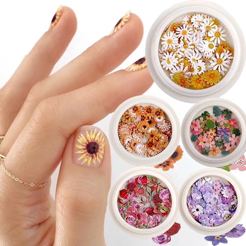 50Pcs/Box Small Daisy Rose Flower Wood Pulp Sheet Nail Art / 3D Nail ...