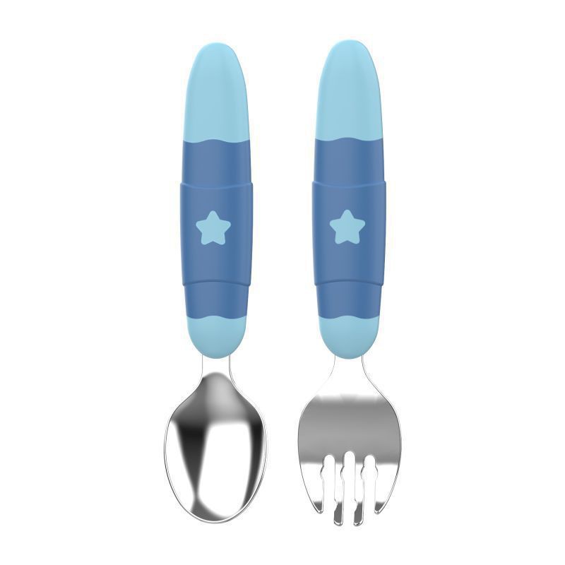 Baby Utensils, Silicone and Stainless Steel Infant Fork and Spoon Set ...