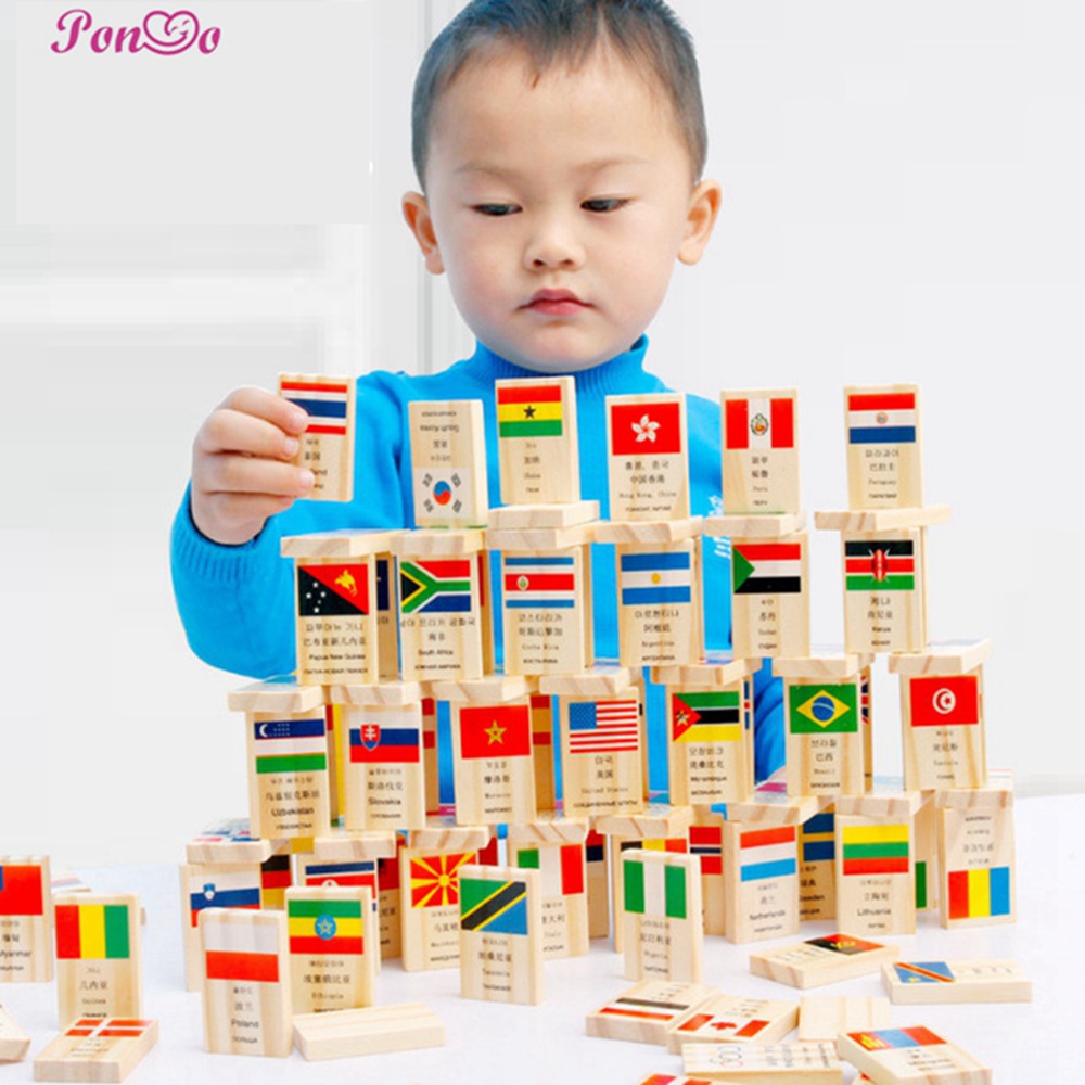 100Pieces/Countries Puzzles for Kids Wooden Toys Country Flag Dominoes ...