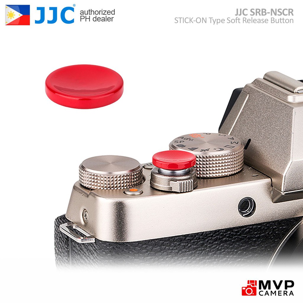 JJC SRB-NSCR BRIGHT RED CONCAVE Soft Shutter Button SSB STICKON TYPE for NON-THREADED Shutter ...