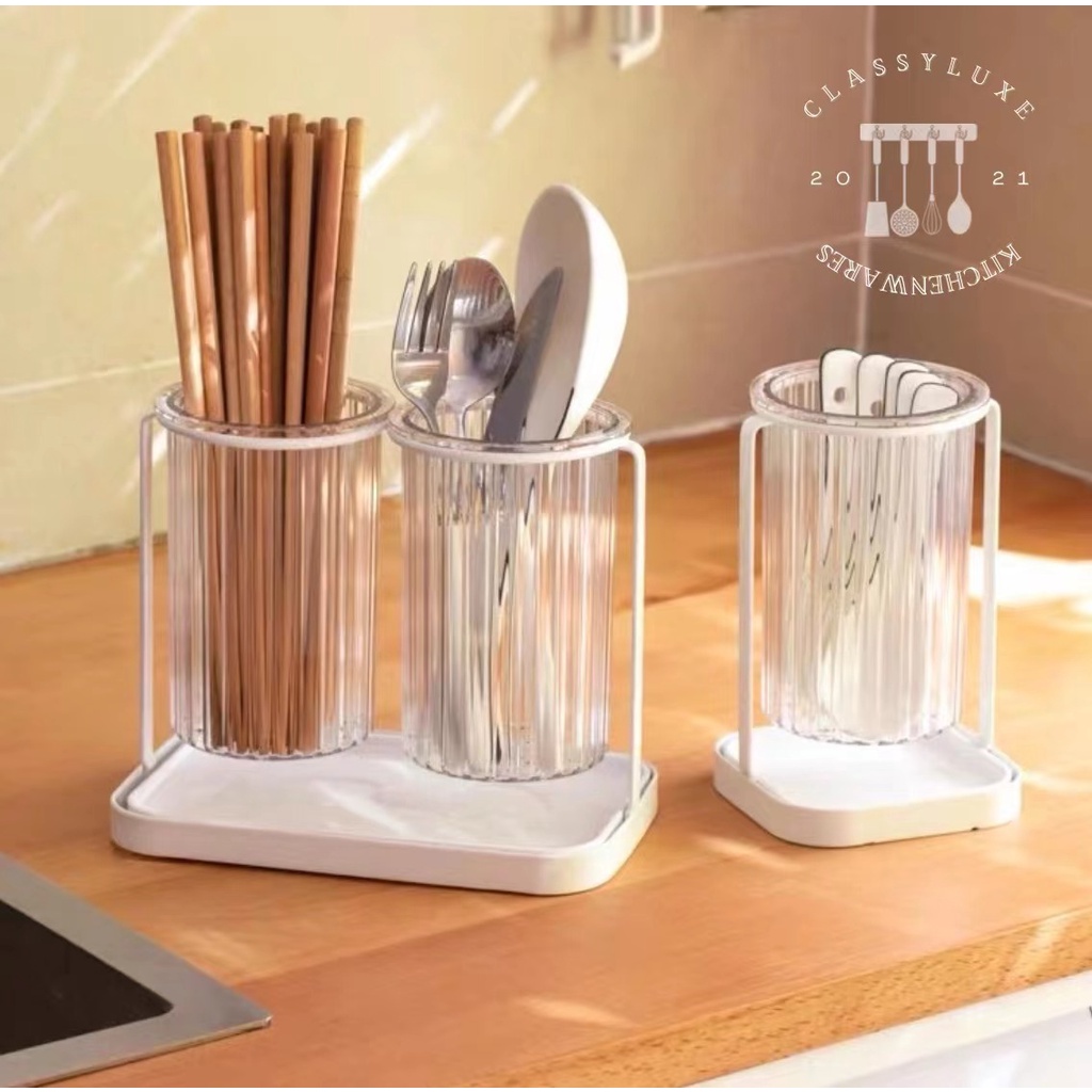 Classy Luxe Cutlery Storage Box Household Drain Transparent Spoon Fork ...