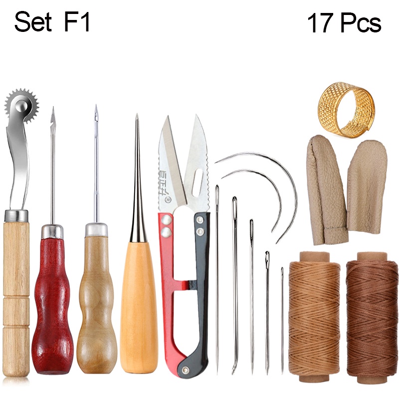 17 Pcs Leather Sewing Tools Set With Needles Thread Awls Scissors ...