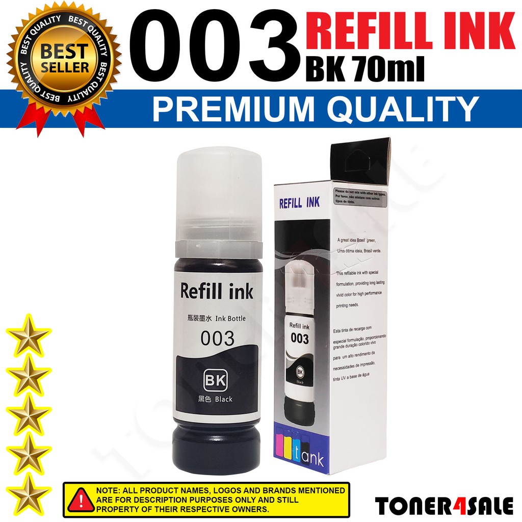 Premium Refill Black Ink 003 for L3110 L3210 L1110 L1210 L1250 L3150 ...