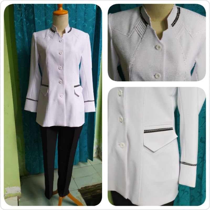 PUTIH HITAM White OFFICE UNIFORM BLAZER SET WITH BLACK LIST | Shopee ...