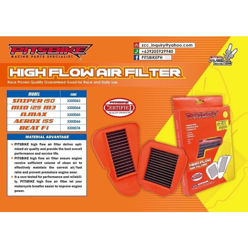 Pitsbike High Flow Air Filter Xrm125 fi / Rs150 / Click125 / Click150 ...