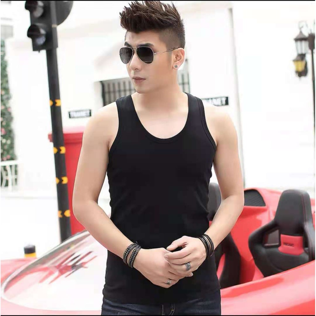 WOLFZONE freesize sleeveless bodyfit GYM plain tank top sando wear ...