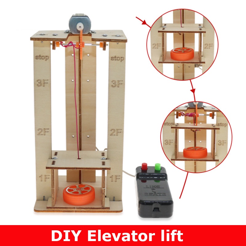 DIY Electric Remote Control Lift Elevator Wooden Model Kit Science ...