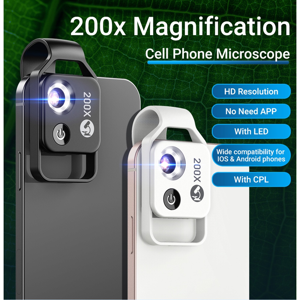 APEXEL HD 200X Magnification Microscope Lens with CPL Mobile LED Light ...
