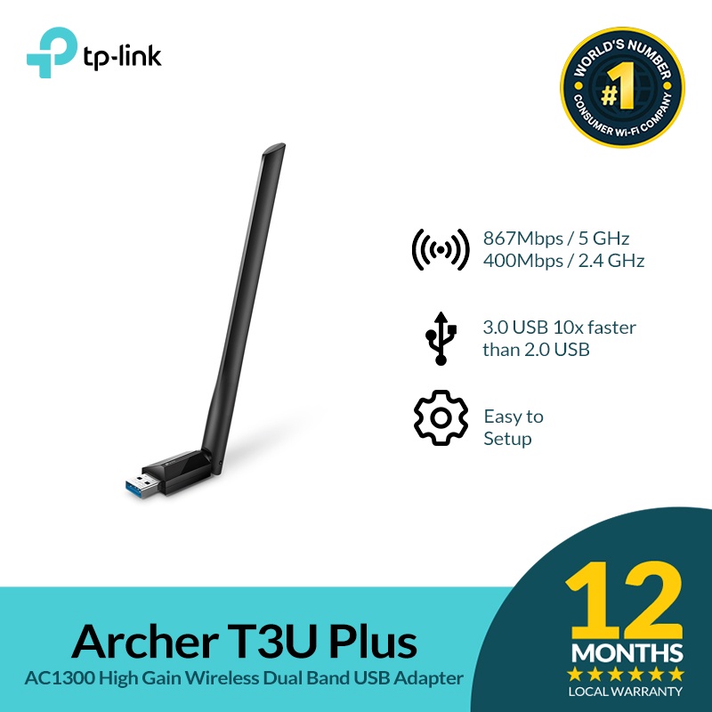TP-Link Archer T3U Plus AC1300 High Gain Wireless Dual Band USB Adapter ...
