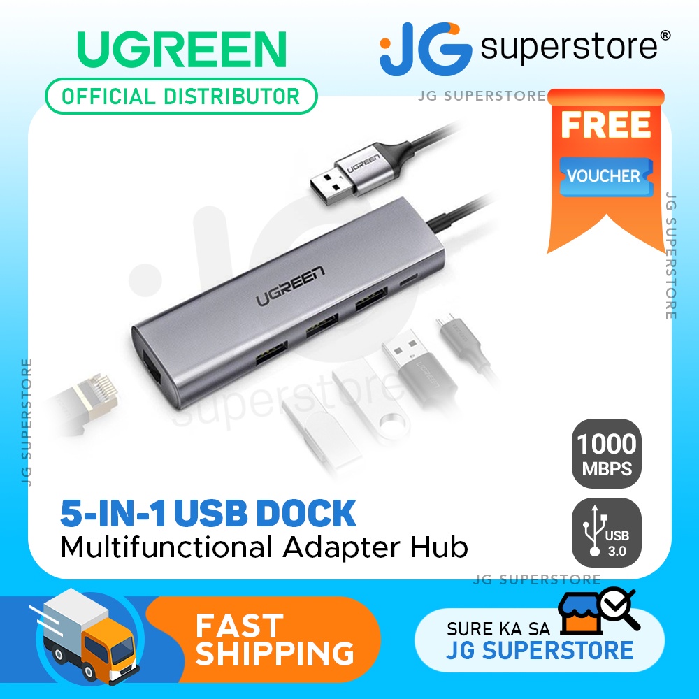 UGREEN 5-in-1 USB 3.0 Hub - 1000 Mbps Gigabit Ethernet Port & 5V USB-C ...