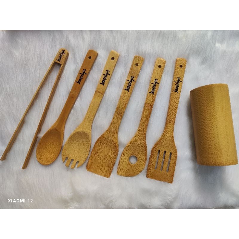 Bamboo Cooking Kitchen Utensils 7in1 - Personalized Laser Engrave ...